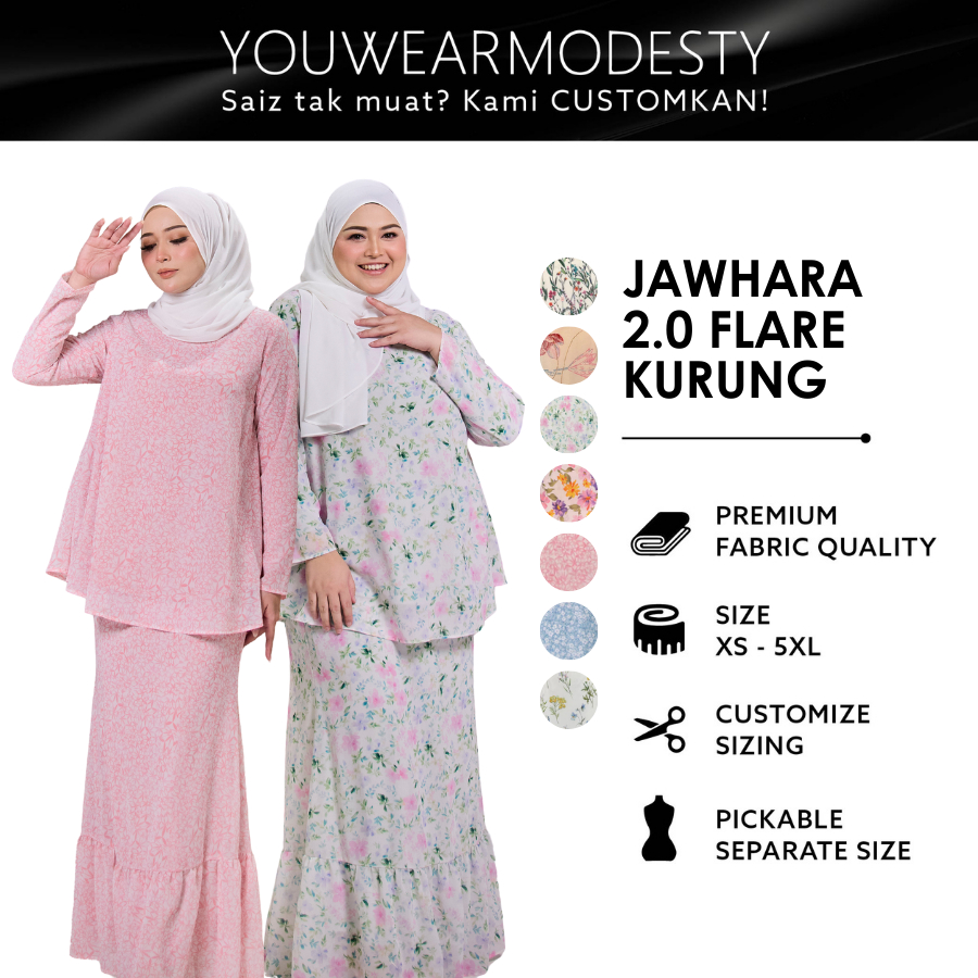 YouWearModesty Jawhara 2.0 Flare Baju Kurung Moden Chiffon Plus Size ...