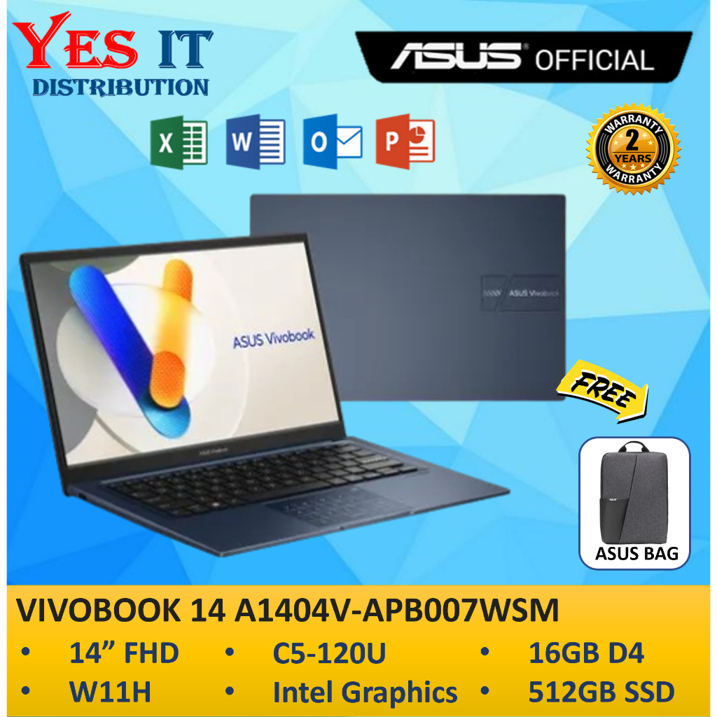 ASUS VIVOBOOK 14 A1404V-APB008WSM /APB007WSM (C5-120U, 16GB RAM , 512GB ...