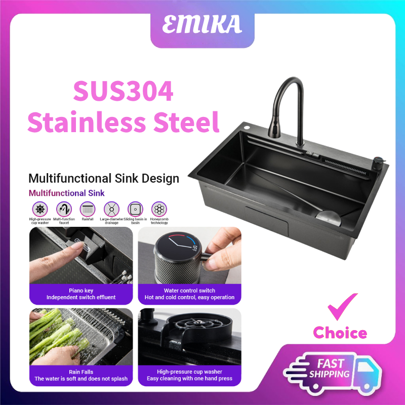 Emika Choice 68cm 75cm SUS304 Nano Kitchen Singki Dapur Moden Stainless ...
