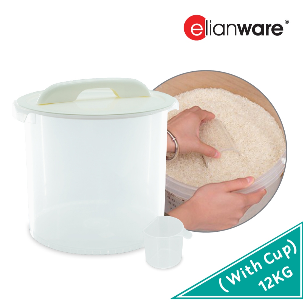ELIANWARE 6/12KG Plastic Rice Bucket W/Measuring Cup,Rice Storage ...