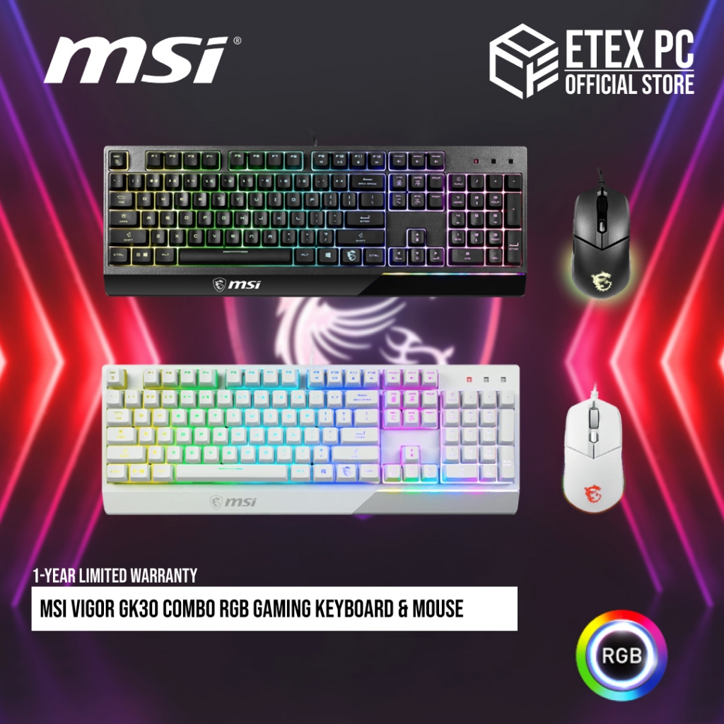 MSI Vigor GK30 Combo RGB Gaming Keyboard & Mouse - Black / White ...