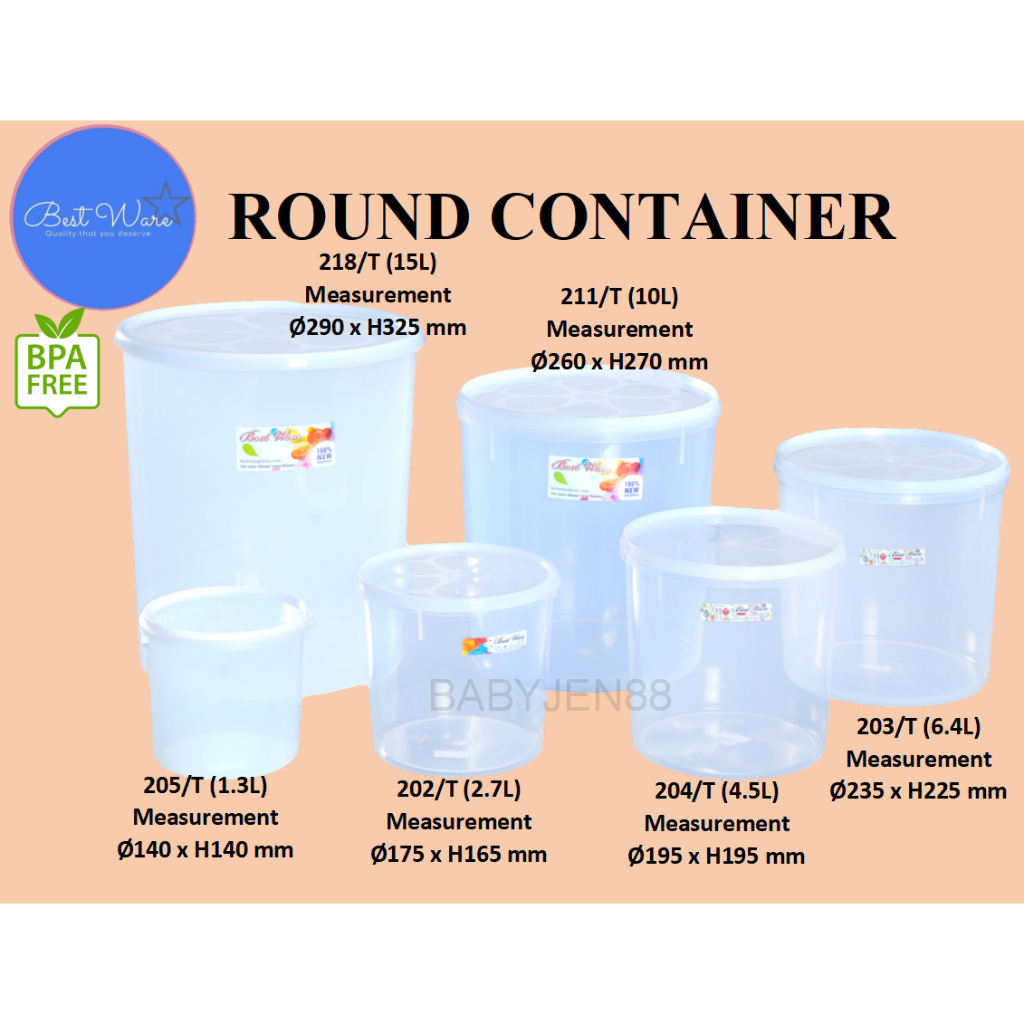BEST WARE ROUND CONTAINER TRANSPARENT 202/T 203/T 204/T 205/T 211/T 218 ...