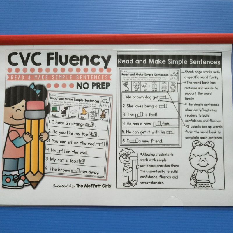 CVC Fluency Read and Make Simple Sentences Practice printed copy and ...
