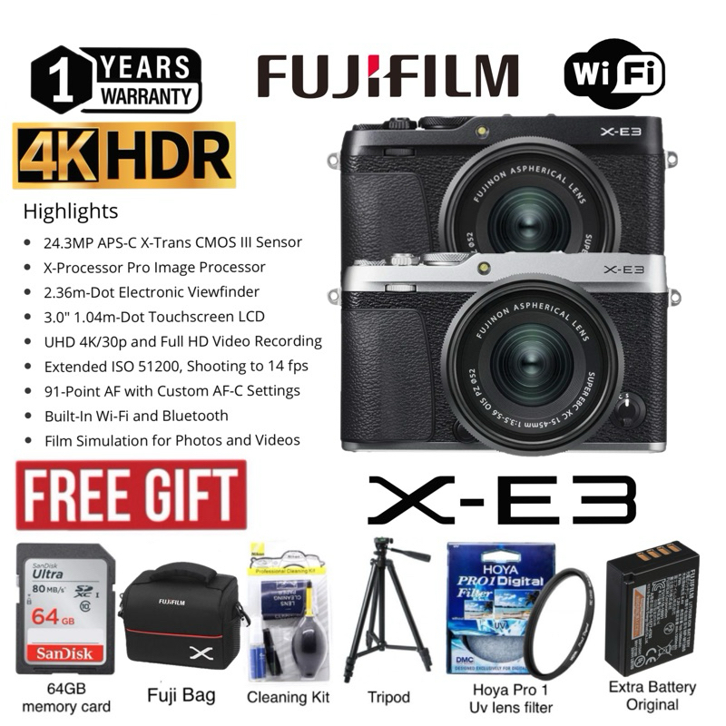 FUJIFILM X-E3 15-45MM 24.3MP APS-C X-TRANS CMOS III SENSOR 91 POINT AF WITH CUSTOM AFC 4K UHD ...