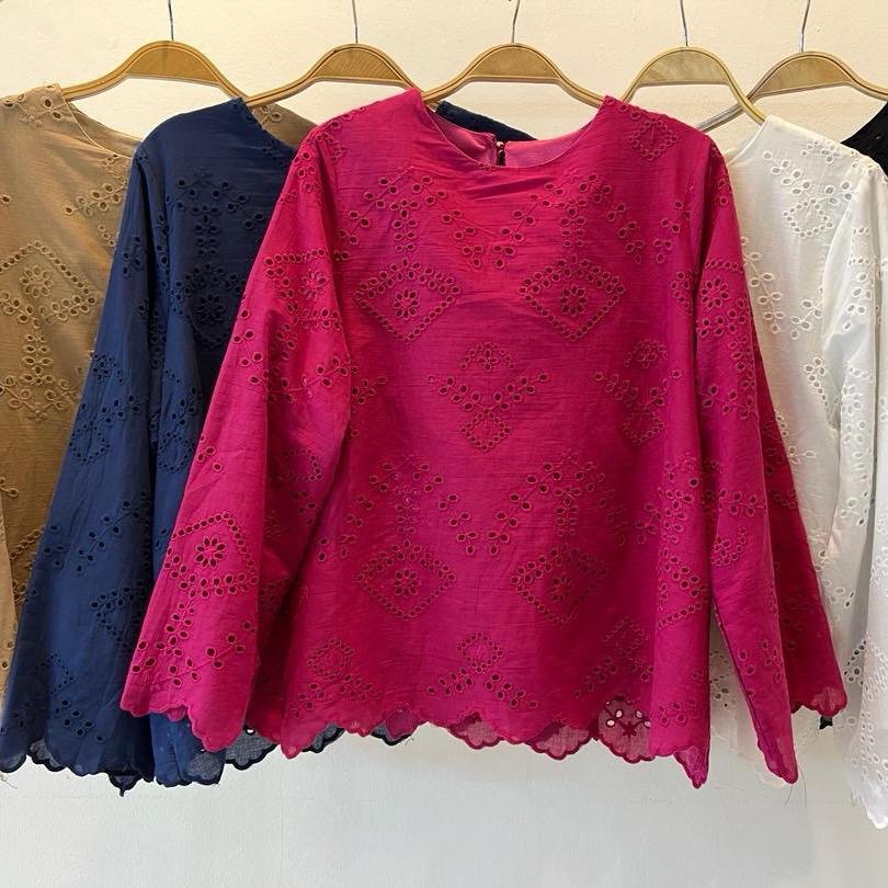 Woman Top Sulam Cotton Blouse Baju Soft - BL602 | Shopee Malaysia