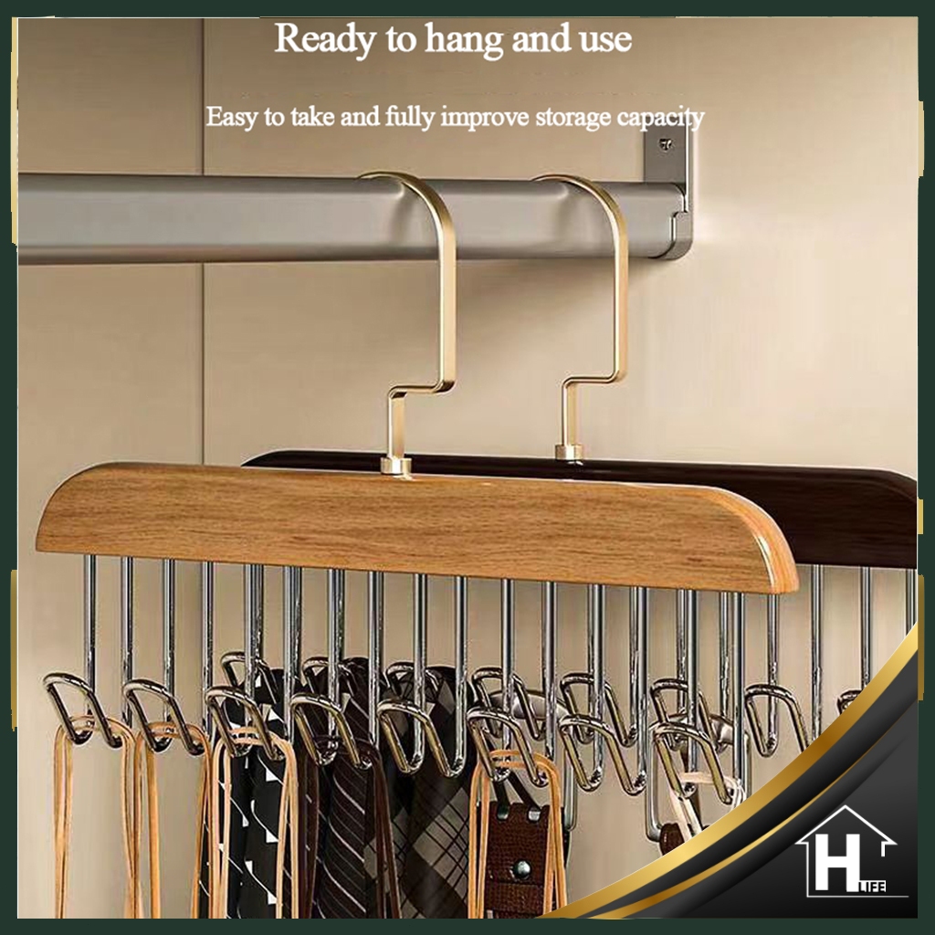 READY STOCK Multifunctional Solid Wood Clothes Hanger Suspender Hat ...