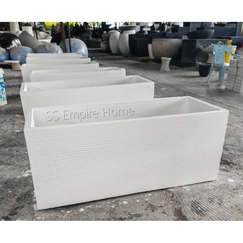 ROSO CS17 White Rectangle Planter Box Cement Heavy Duty Flower Pot Pasu ...