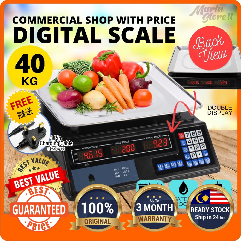 40kg Rechargeable Electronic Digital Price Computing Scale Penimbang ...