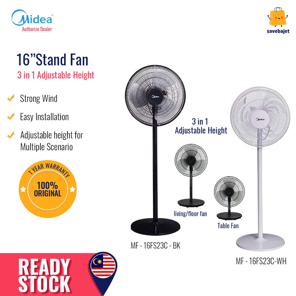 Midea Kipas Berdiri Stand Fan 3 Speeds (16") MF-16FS23C-BK MF-16FS23C ...