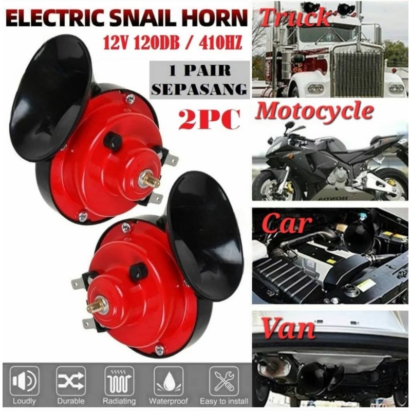 2Pcs Car Horn Loud Snail Bm Horn 12V Motor Hon Siput Kereta Kuat Bunyi ...