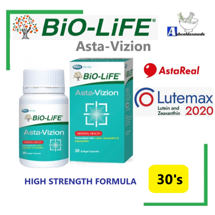 Bio-Life Asta-Vizion Formulated with Lutein, Zeaxanthin & Astaxanthin (30 Capsules) EXP07/26 ...