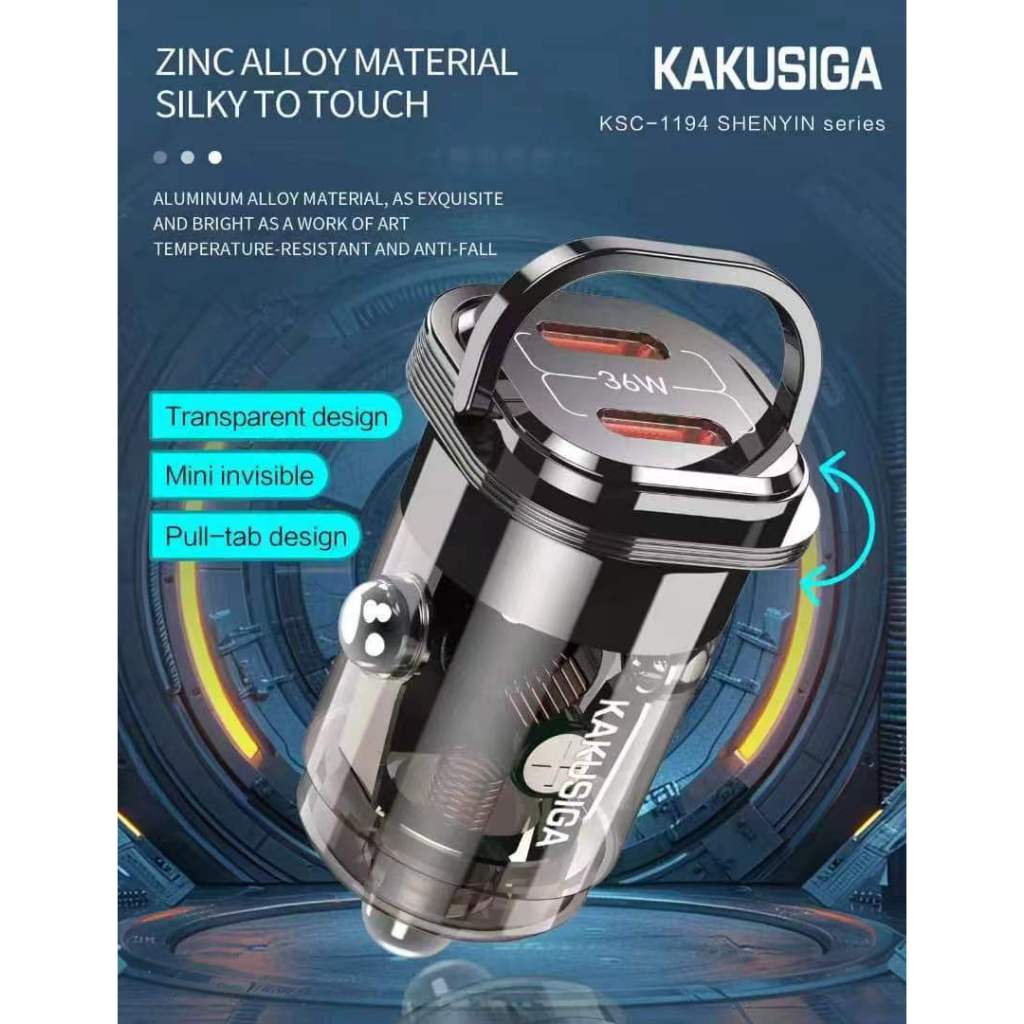 KAKUSIGA KSC-1194 Transparent Car Charger / 36W PD Super Fast Quick ...