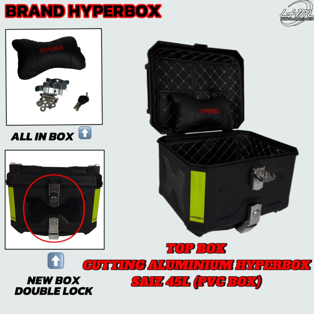 HYPERBOX 45L ADVENTURE TOP BOX ABS PLASTIC P SERIES UNIVERSAL BOX BLACK HITAM DOUBLE LOCK ...