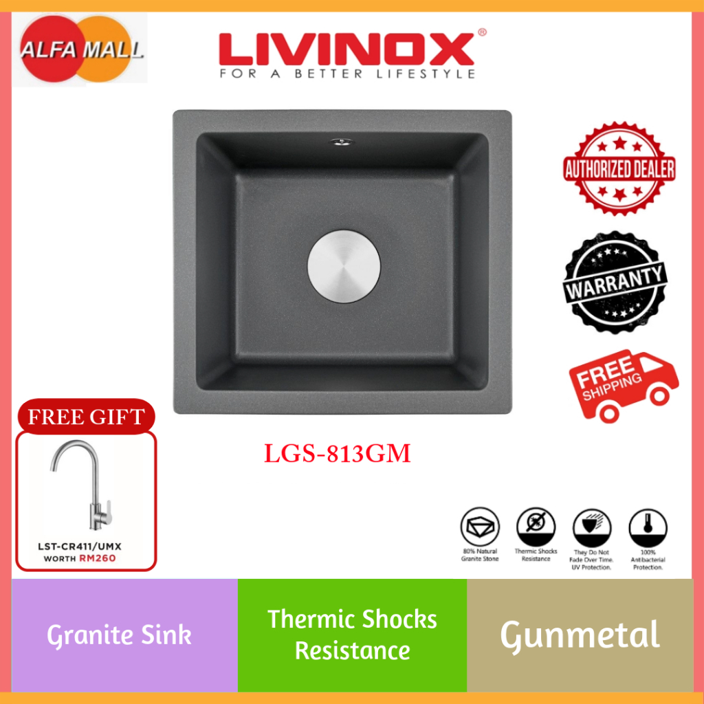 [11.11 GRAND SALE] LIVINOX (GERMANY) LGS-813GM Single Bowl Granite Sink ...