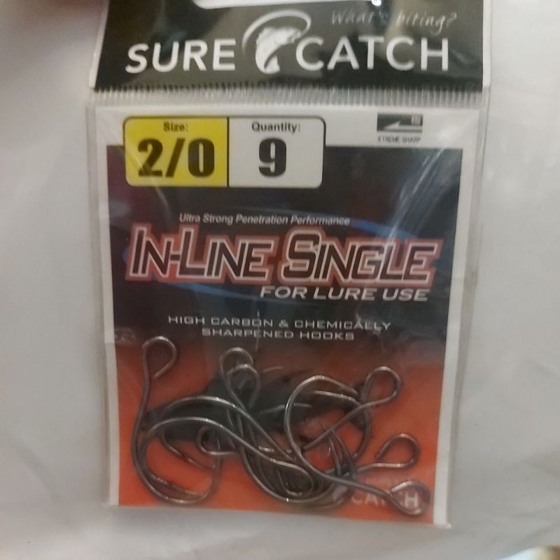 SURE CATCH SINGLE HOOK IN-LINE SINGLE BLACK NICKLE HOOK 1# 2# 2/0 ...