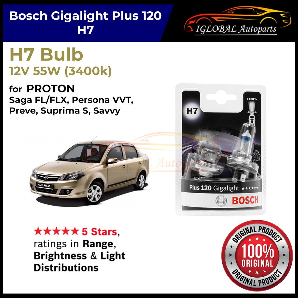 Bosch H7 Plus 120 Gigalight Headlight Bulb for Proton Saga FL/FLX ...