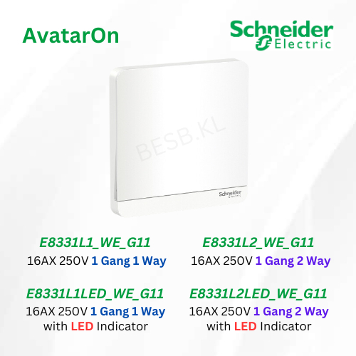 Schneider Avatar On E8331L1_WE_G11 Flush Switch 16AX 1/2/3/4 Gang 1 ...