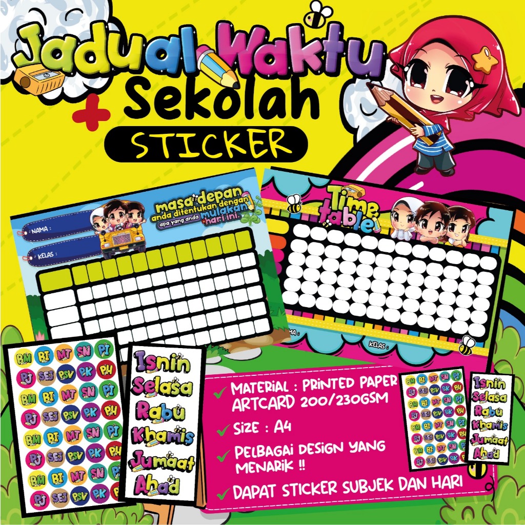 Jadual Waktu Sekolah / Time Table Size A4 Calendar | Shopee Malaysia