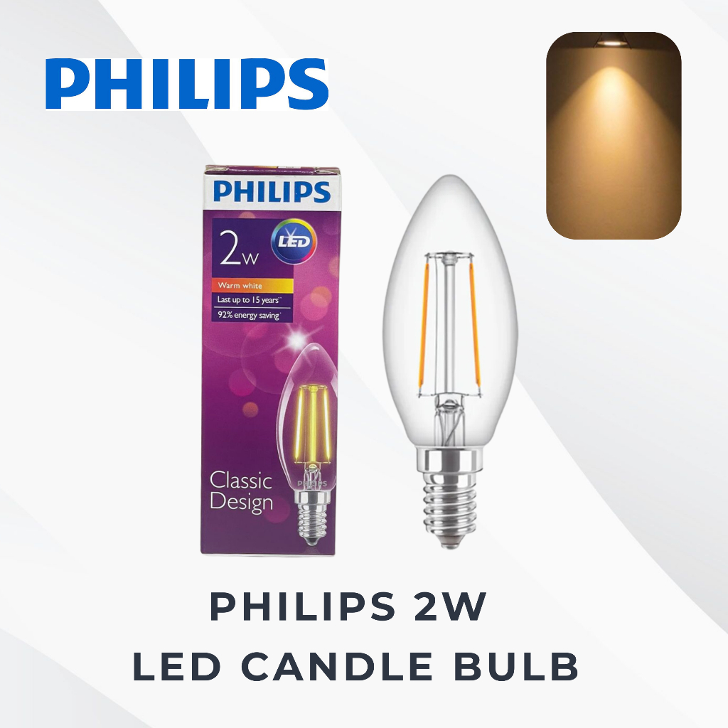 Philips 2W E14 LED Candle Bulb 220-240V Warm White Light Bulb | Shopee ...