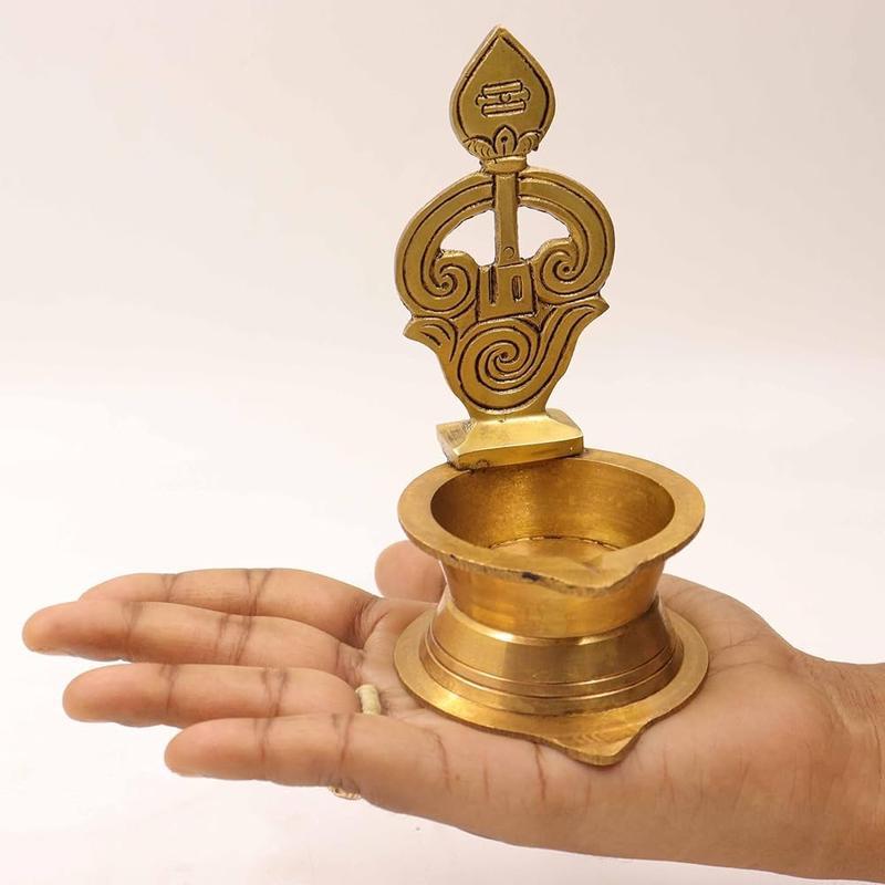 DIYA CUSTOM MADE BRASS OM VILAKU 5 inch PREMIUM QUALITY MURUGAN OM ...