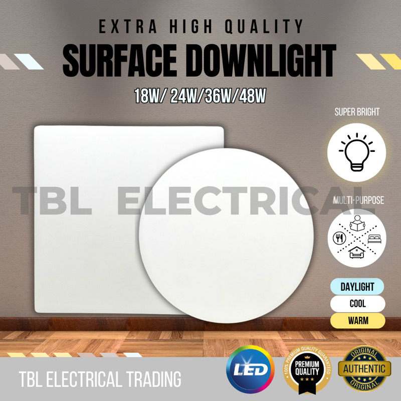 LED Surface Downlight/Mounted Ceiling Light Round Square 18W/24W/36W ...