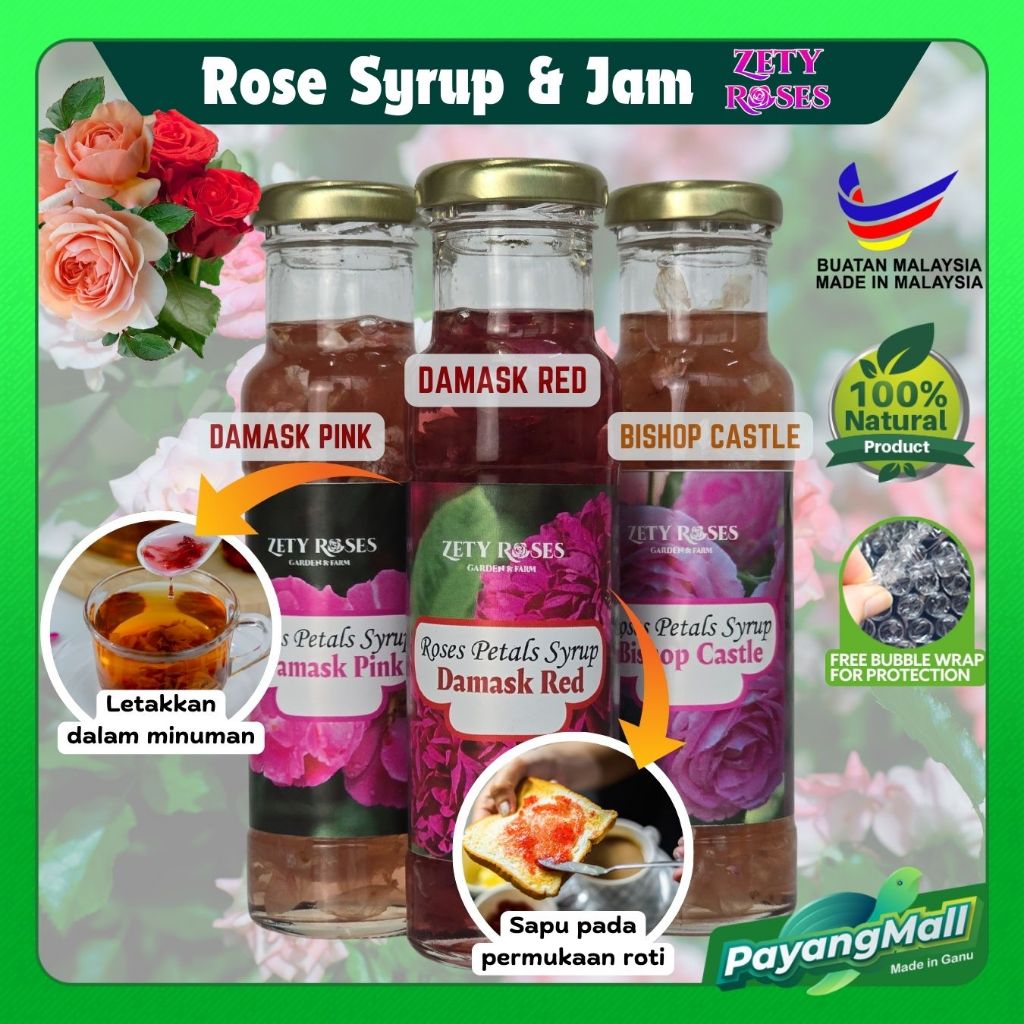 Jem Sirap Kelopak Mawar Rose Petal Syrup Jam 200ML ZETY ROSES Damask ...