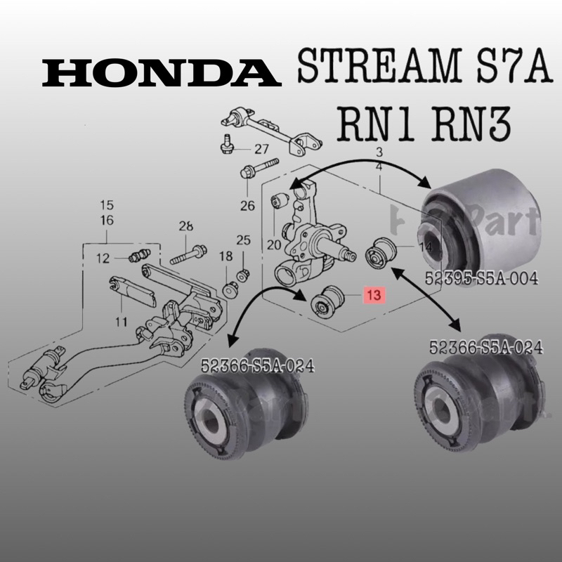 1set 6pcs Honda Stream S7A RN1 RN3 RN5 Rear Knuckle Arm Bush Set Bush Belakang Knuckle | Shopee ...