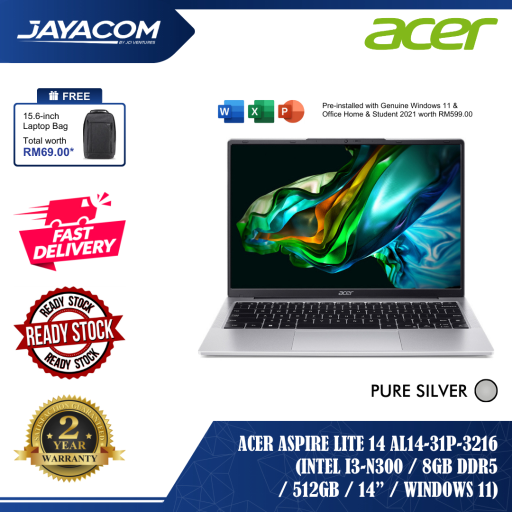 Acer Aspire Lite 14 AL14-31P-3216 – Silver (Intel i3-N300 / 8GB DDR5 ...