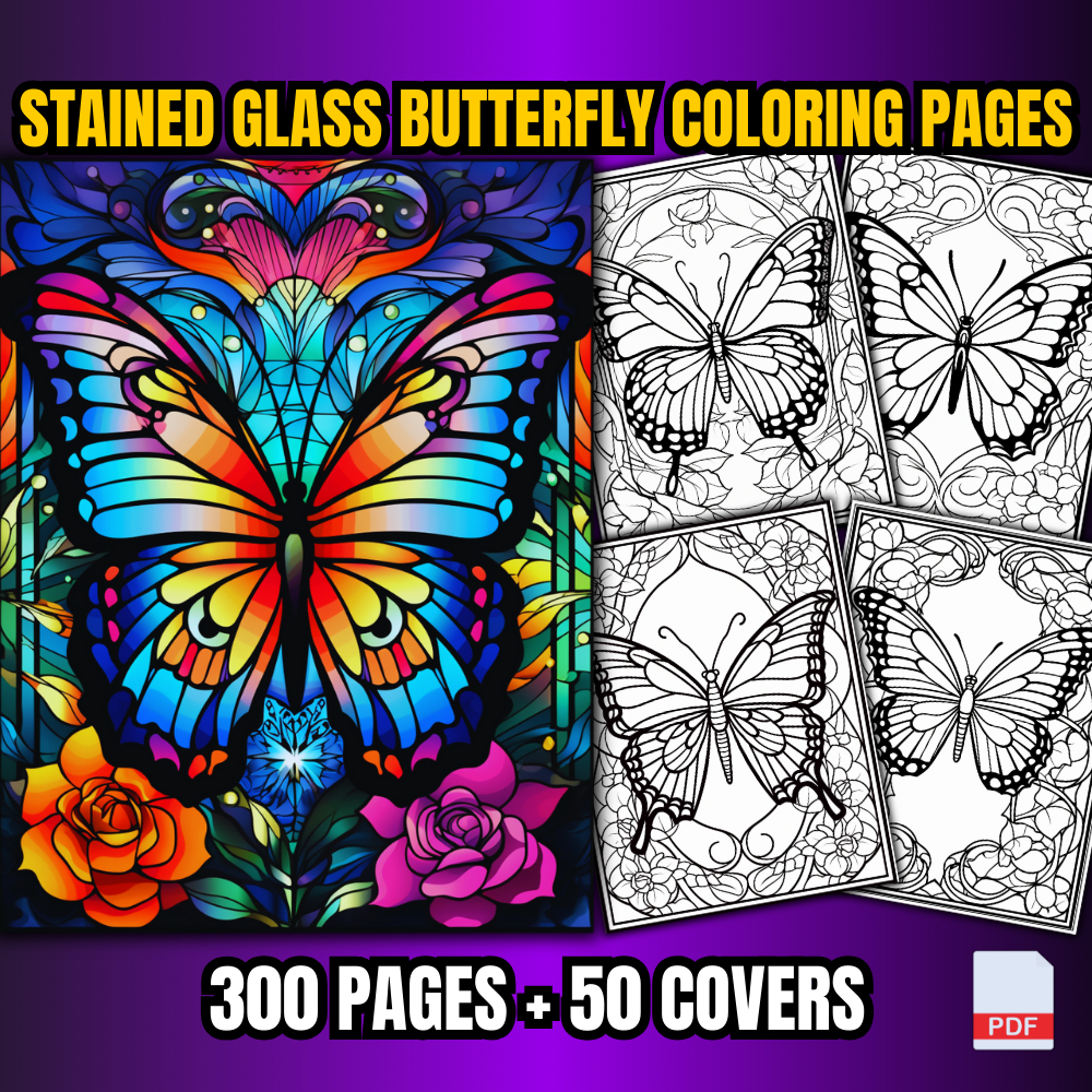 [PDF] 300 Stained Glass Butterfly Coloring Pages For Adults | Shopee ...