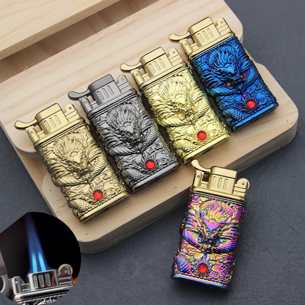 Double Jet Dragon 3D Emboss Picture Jet Flame Butane Gas Lighter ...