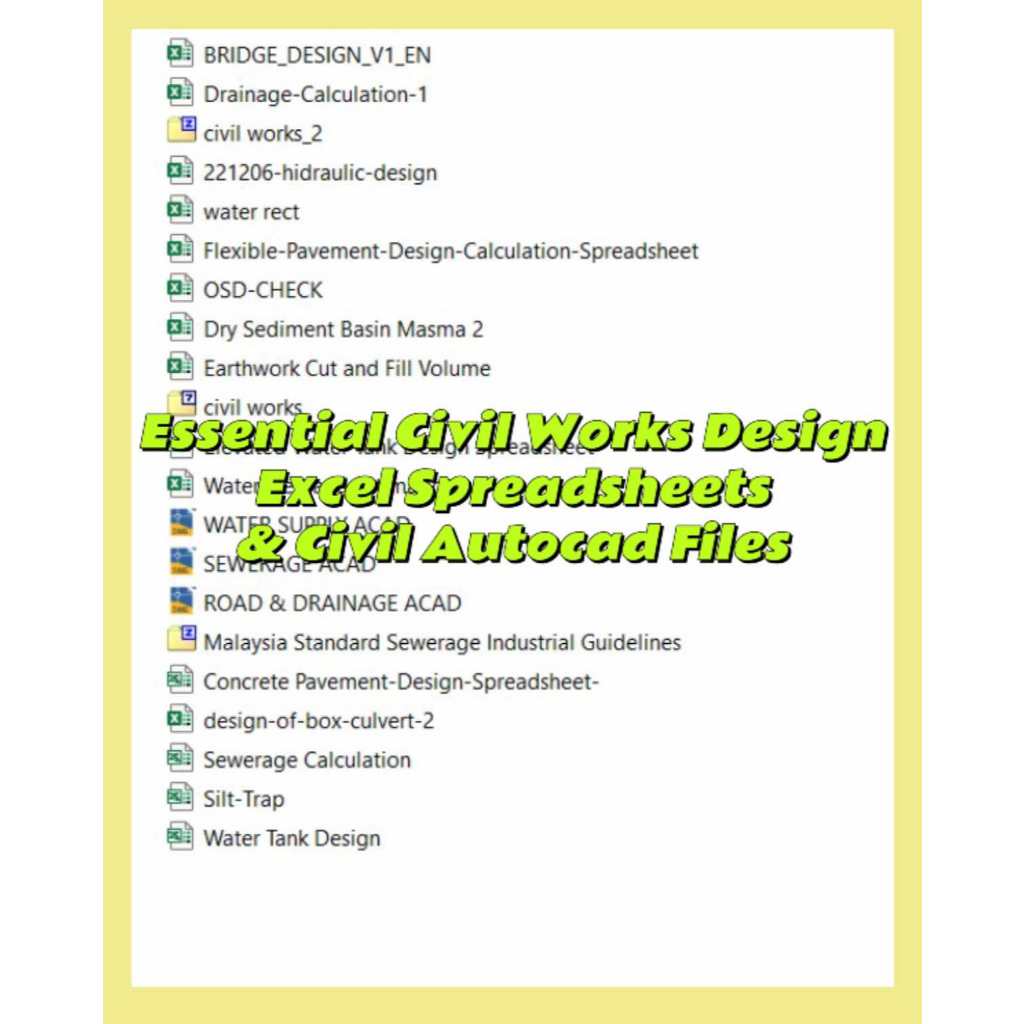 🔥Essential Civil Works Design Excel Spreadsheets & Civil Autocad Files🔥 ...