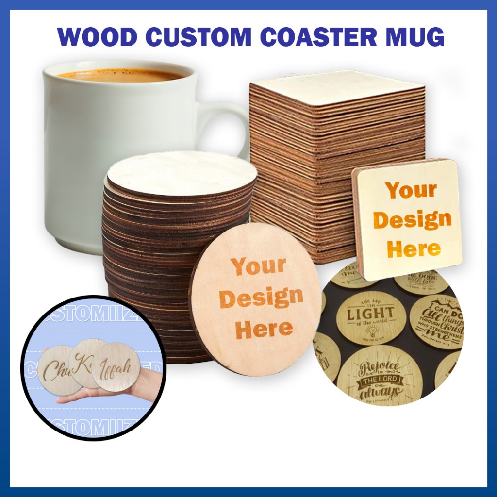 Coaster Custom Customize wood coaster Name Logo Engrave Coaster Cafe ...