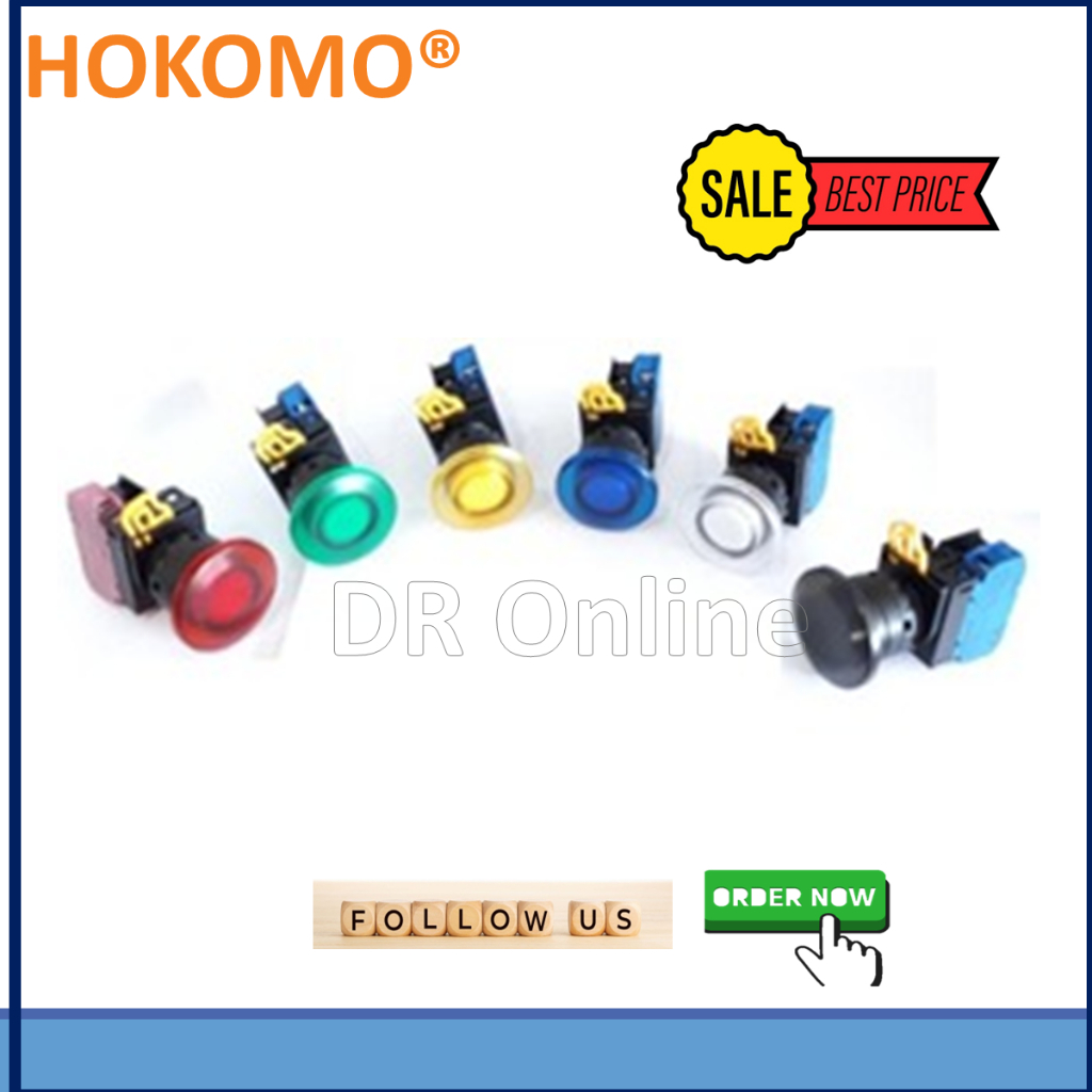HOKOMO Push Button Switch 22MM Illuminated Mushroom Type Push Button Momentary 1NO /1NC ...
