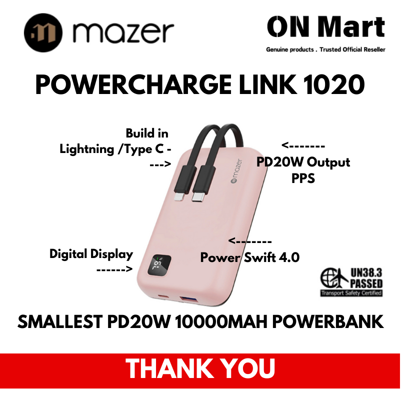 MAZER PowerCharge Link 1020 10000Mah | Smallest Powerbank | USB-C + L | 2 Year Warranty | Shopee ...