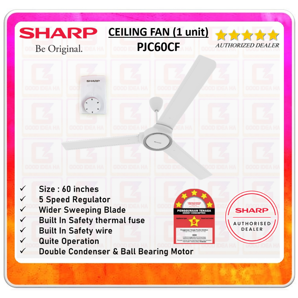 【1 UNIT】Sharp 60'' Regulator Ceiling Fan PJC60CF with Built in safety ...