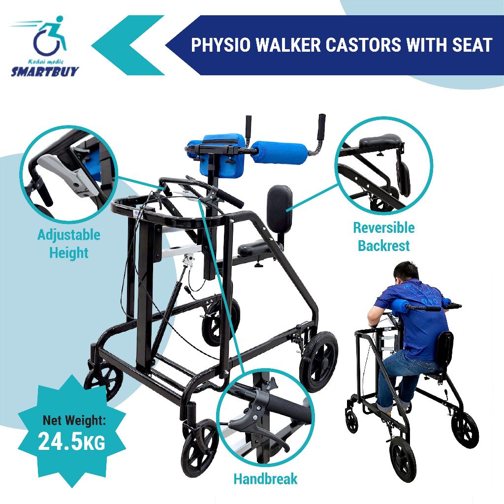 Physio Walker With Castors Adjustable Seat Underarm Walking Support