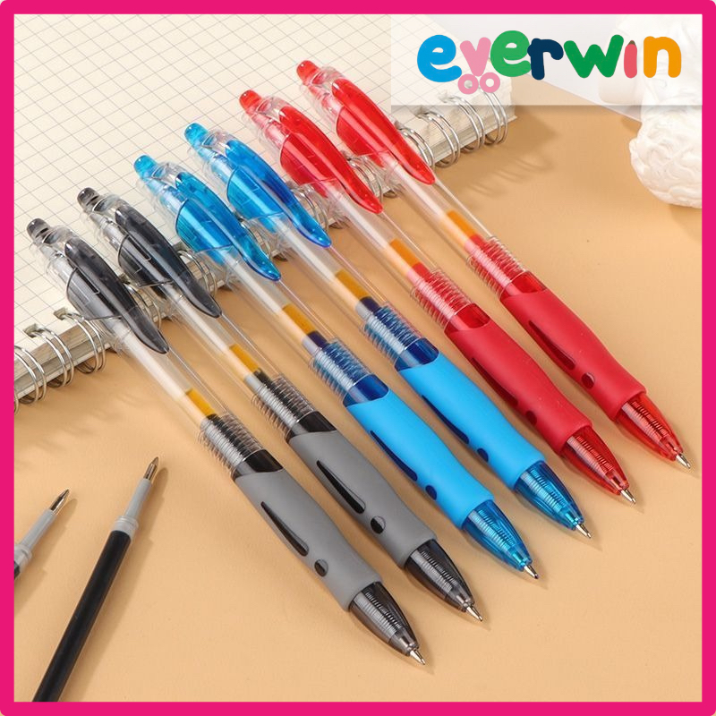 【EWW】0.5mm Press Pen Gel Pen Black Red Blue Ink Writing Tools School ...