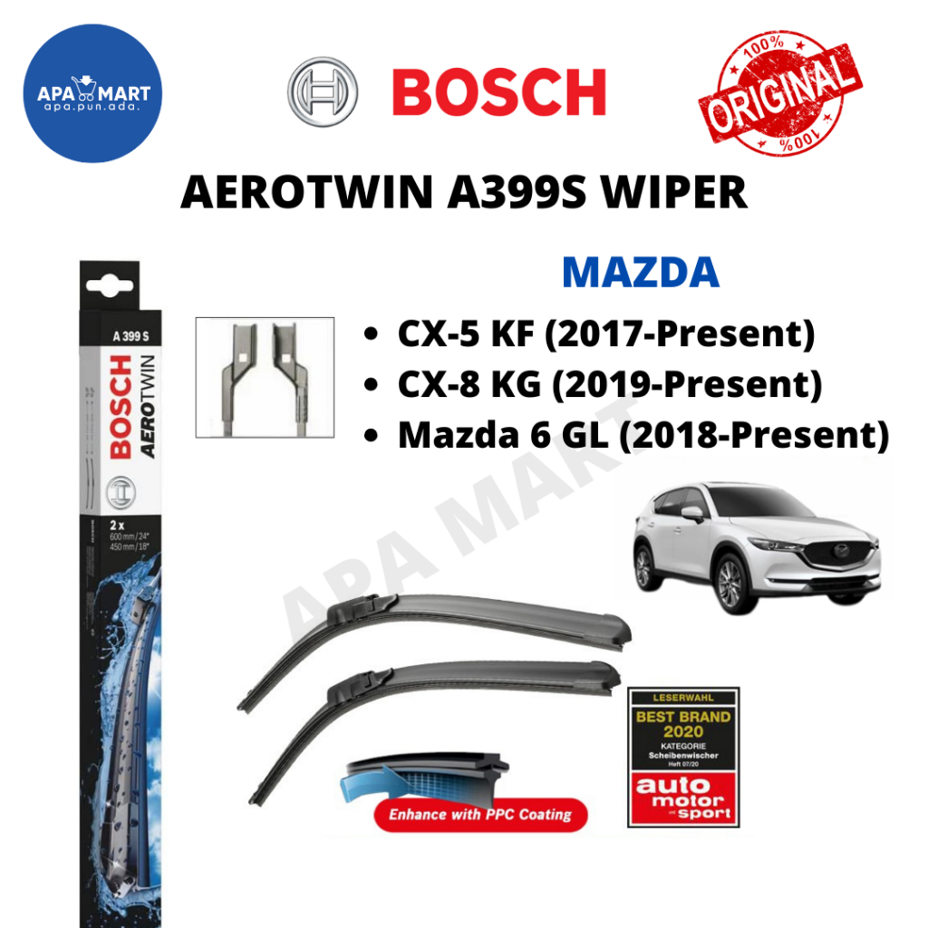 BOSCH Aerotwin A399S Wiper Set for Mazda CX5 CX-5 KF (2017+) / CX8 CX-8 KG (2019+) / Mazda 6 GL ...
