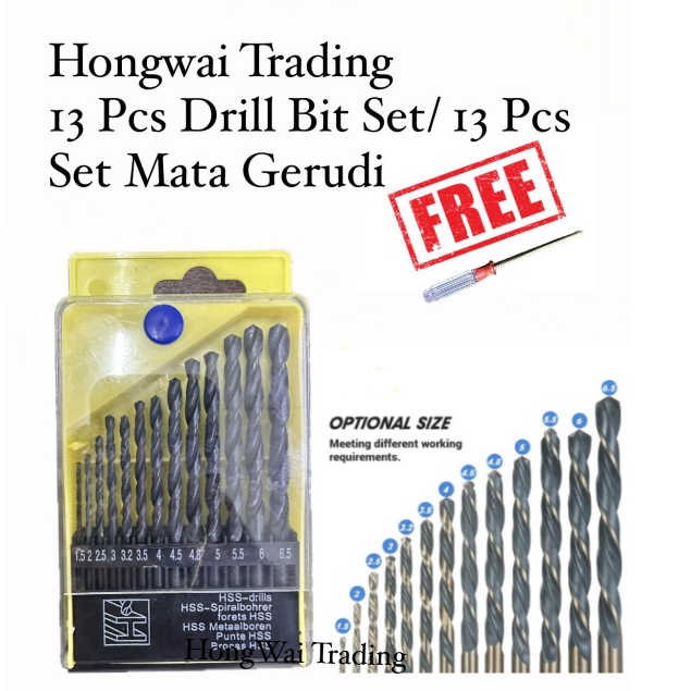HongWai Trading 13 Pcs Drill Bit Set/13 Pcs Mata Tebuk Besi Set ...