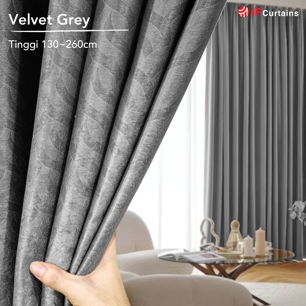 IP CURTAIN VELVET Langsir 80% Blackout Warna Grey 3D Amboss Corak ...