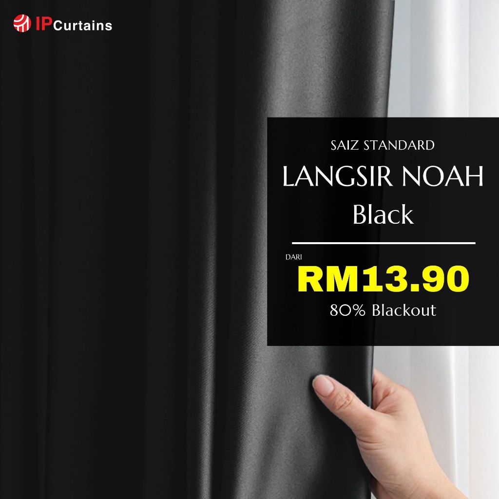 IP CURTAIN NOAH Langsir 80% Blackout Curtain Warna Hitam (Balck) UV ...