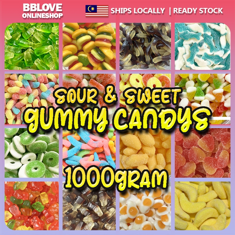 🔥 1KG bulk Soft gummy Gula Jelly borong Sour gummy, MIX ,Manis, Candy ...