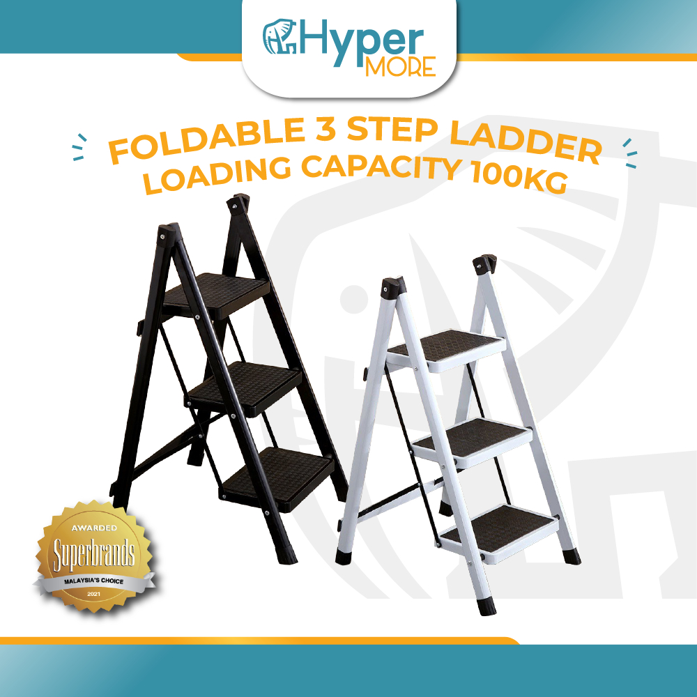 HYPERMORE [High Quality] Foldable Ladder 3 Step Ladder Steel Ladder ...