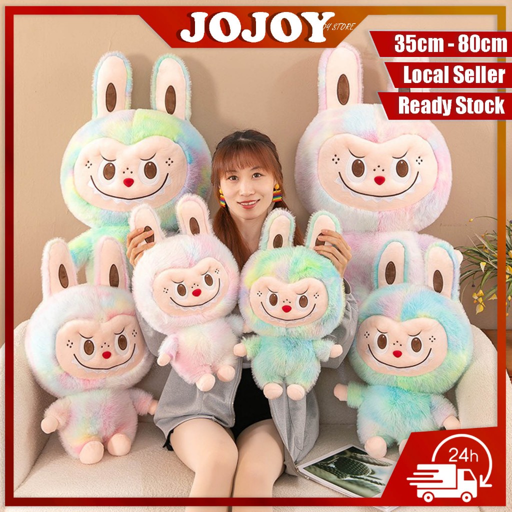 JOJOY Rainbow Labubu Plush Doll Colorful Pop Mart Toy Cute Stuffed Doll ...