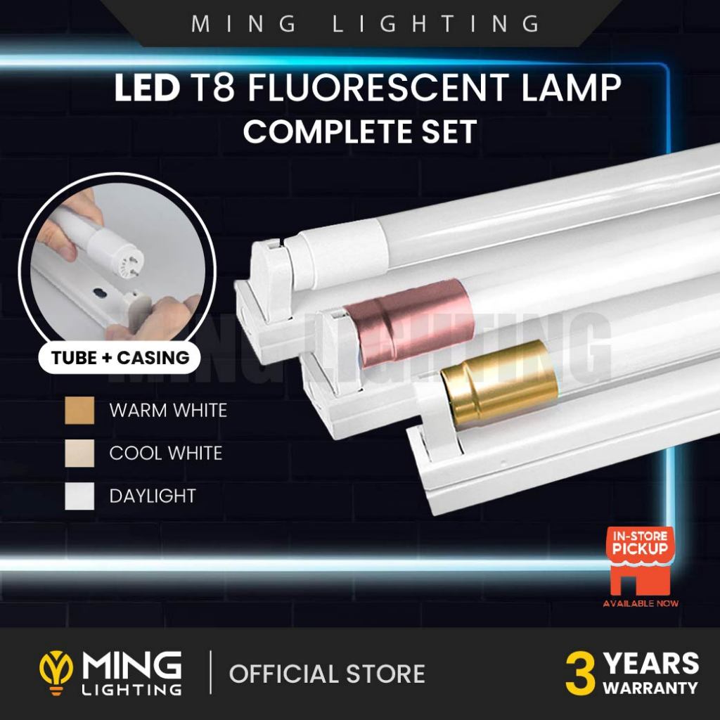 LED Fluorescent T8 4Ft Complete Set Light Lampu Kalimantang Panjang Casing Wall Ceiling Lighting ...