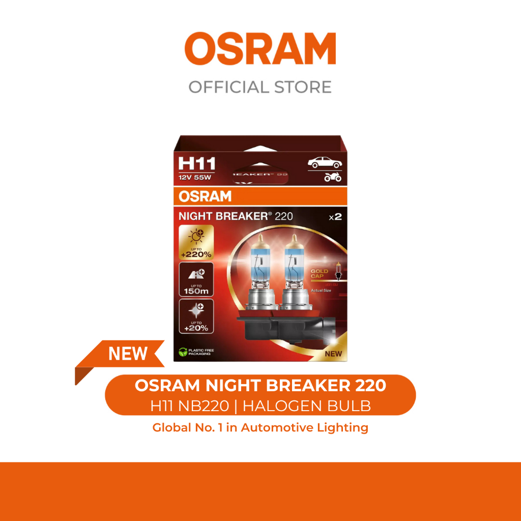 (NEW) OSRAM Night Breaker 220 H11 | 1 SET | Halogen Bulb | 1 Set | 100% ...