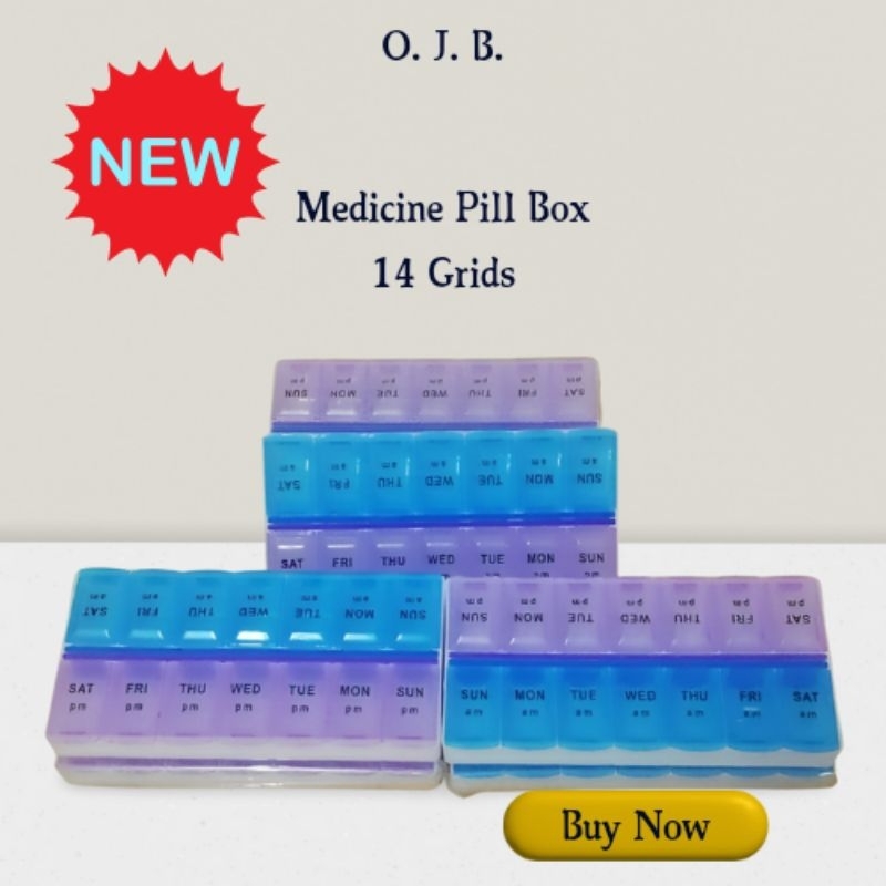 7 Day Medicine Pill Storage Box 14 Grids Supplement Organizer Kotak ...