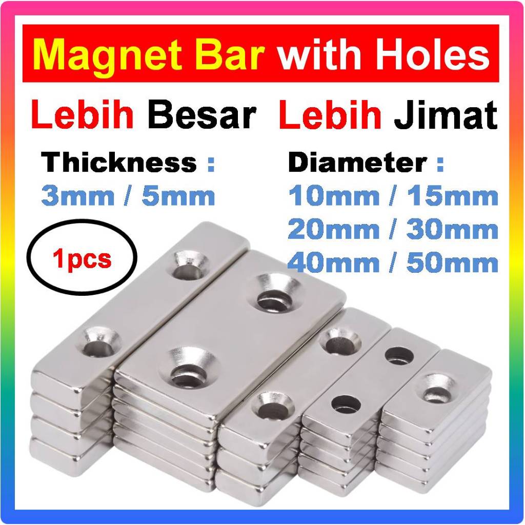 1pcs | Neodymium Magnetic Bar with Holes | Strong Rectangular Magnet ...