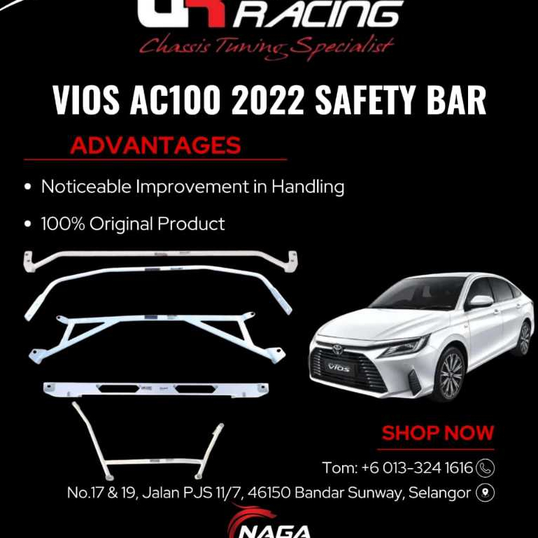 ULTRA RACING SAFETY BAR TOYOTA VIOS AC100 2022 FRONT STRUT/ENGINE BAR ...