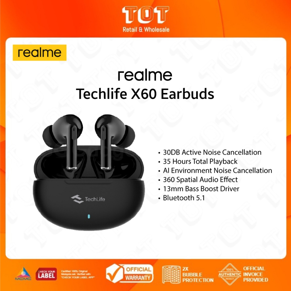 Realme TechLife X60 Earbuds | 35 Hours Total Playback | 30dB Active ...